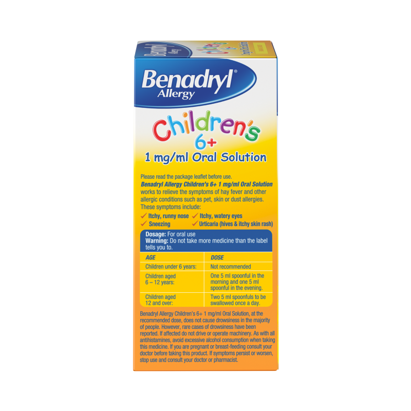 BENADRYL® Allergy Children’s 6+ 1mg/ml Oral Solution - HEMLOCK PHARMACY
